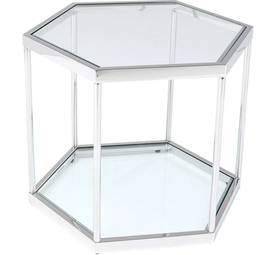 Small Hexagon - Chrome and Glass Table - KEENS Belfast