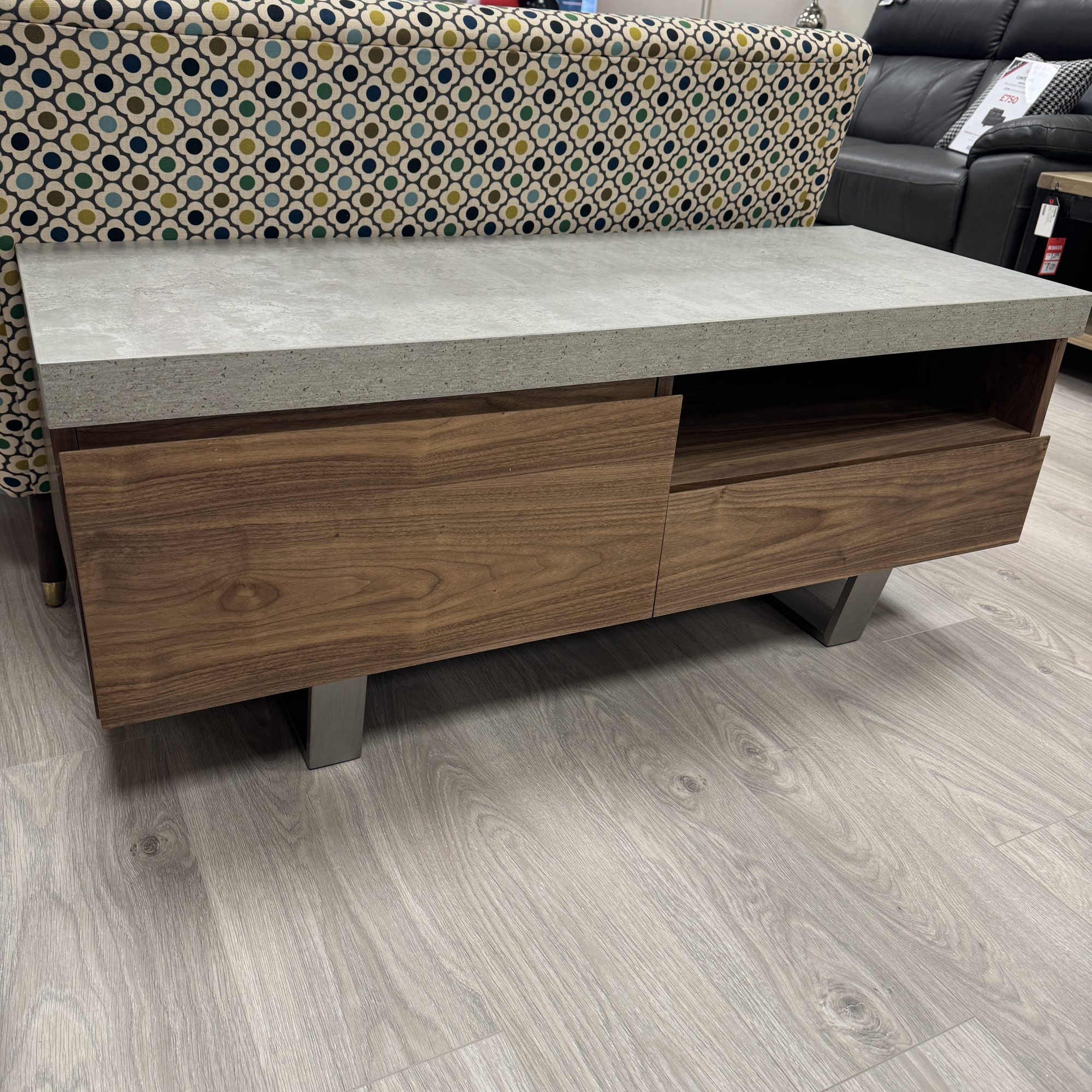 Urban - TV Unit - Concrete Look Top with Walnut Veneer Drawers - KEENS ...